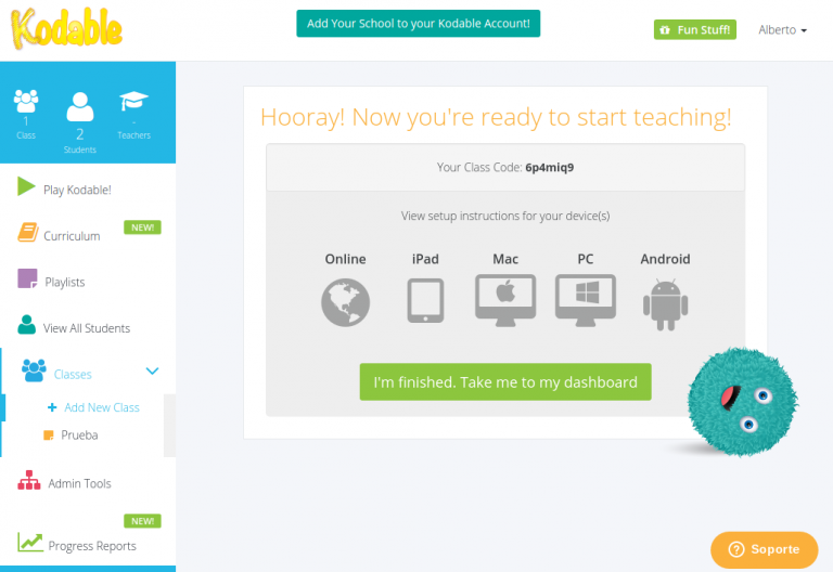 Página de administración de Kodable